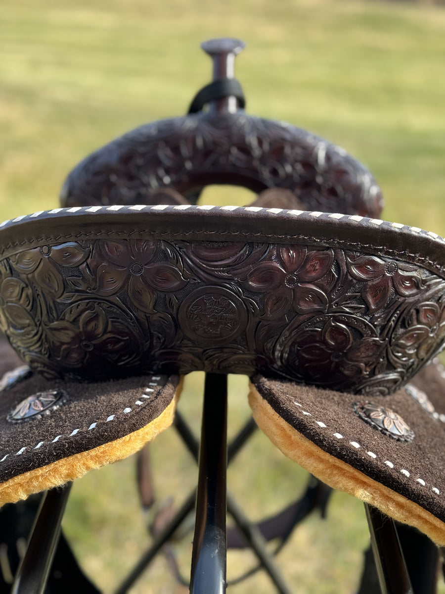 Dark Chocolate Ava Flower Spinal Relief Saddle – Pretty Polos By Jessie ...